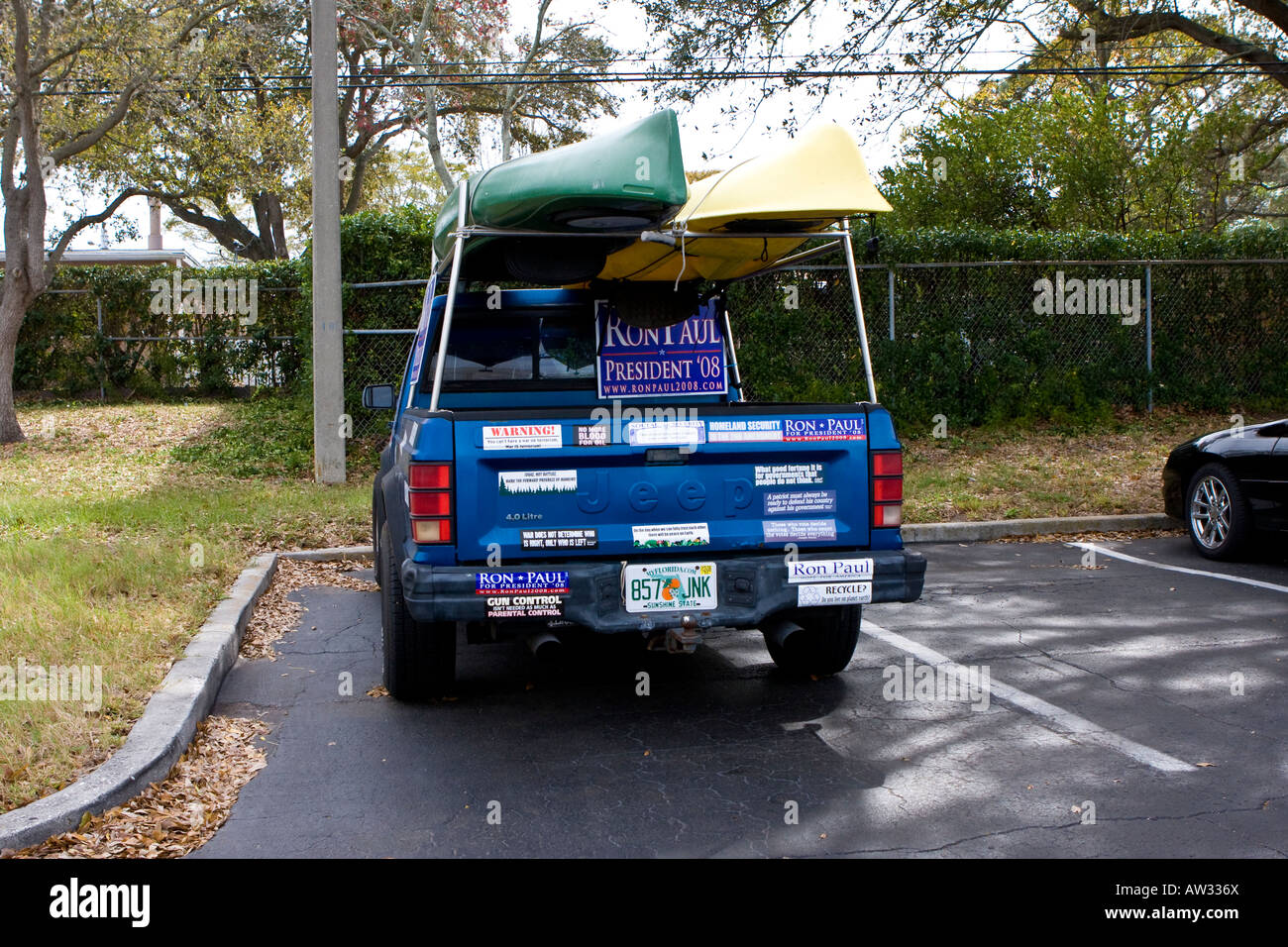 Back and Sides of Blue Pick Up Truck Plastered with Vote for Ron Paul ...
