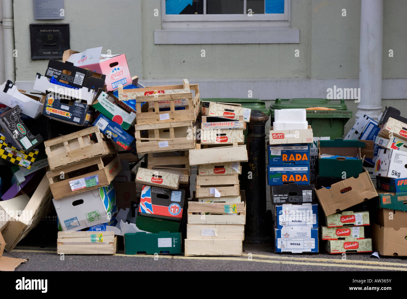 Stack of empty wooden crates and boxes awaiting rubbish collection ...