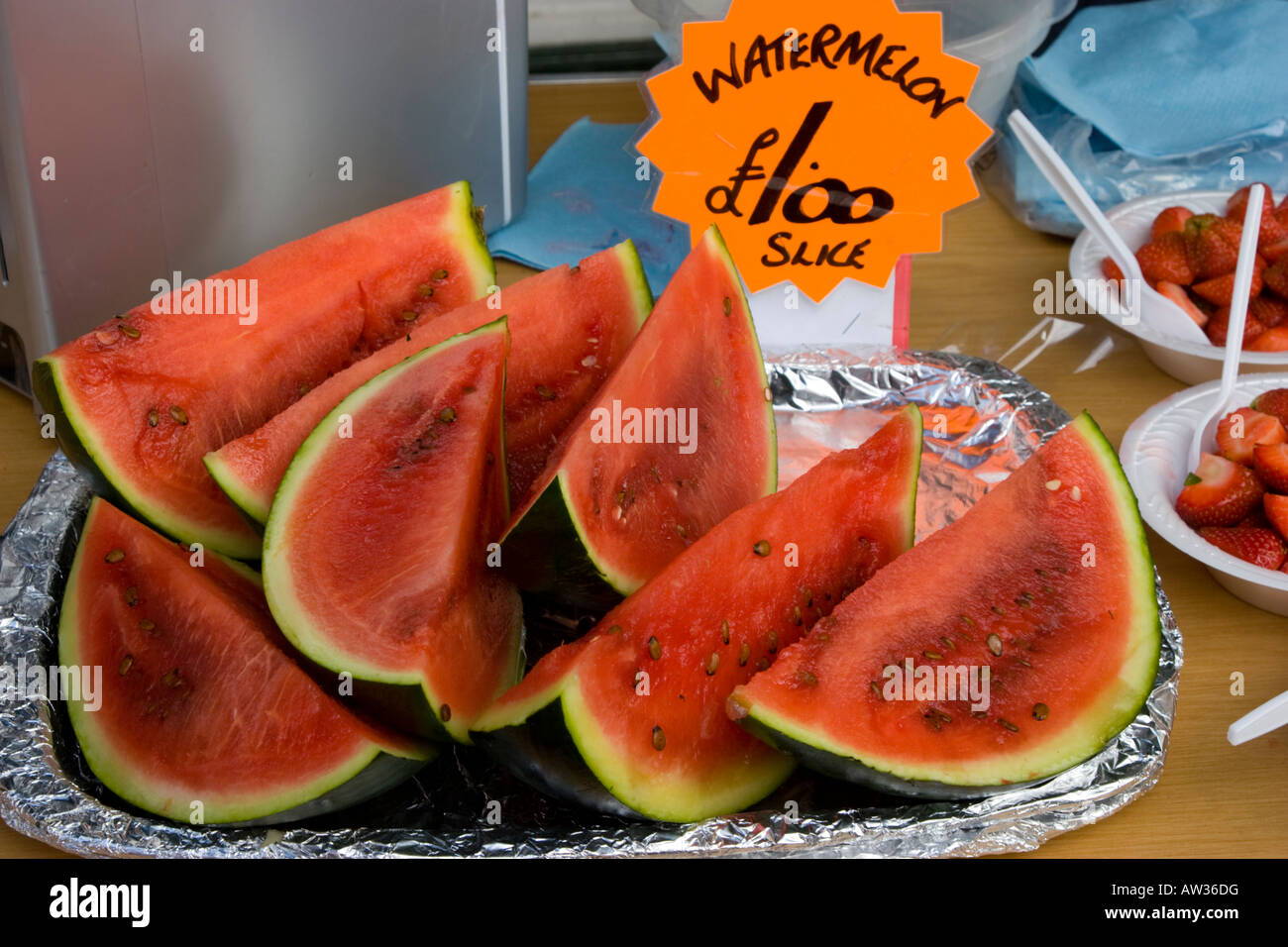 Slices of watermelon for sale Stock Photo - Alamy