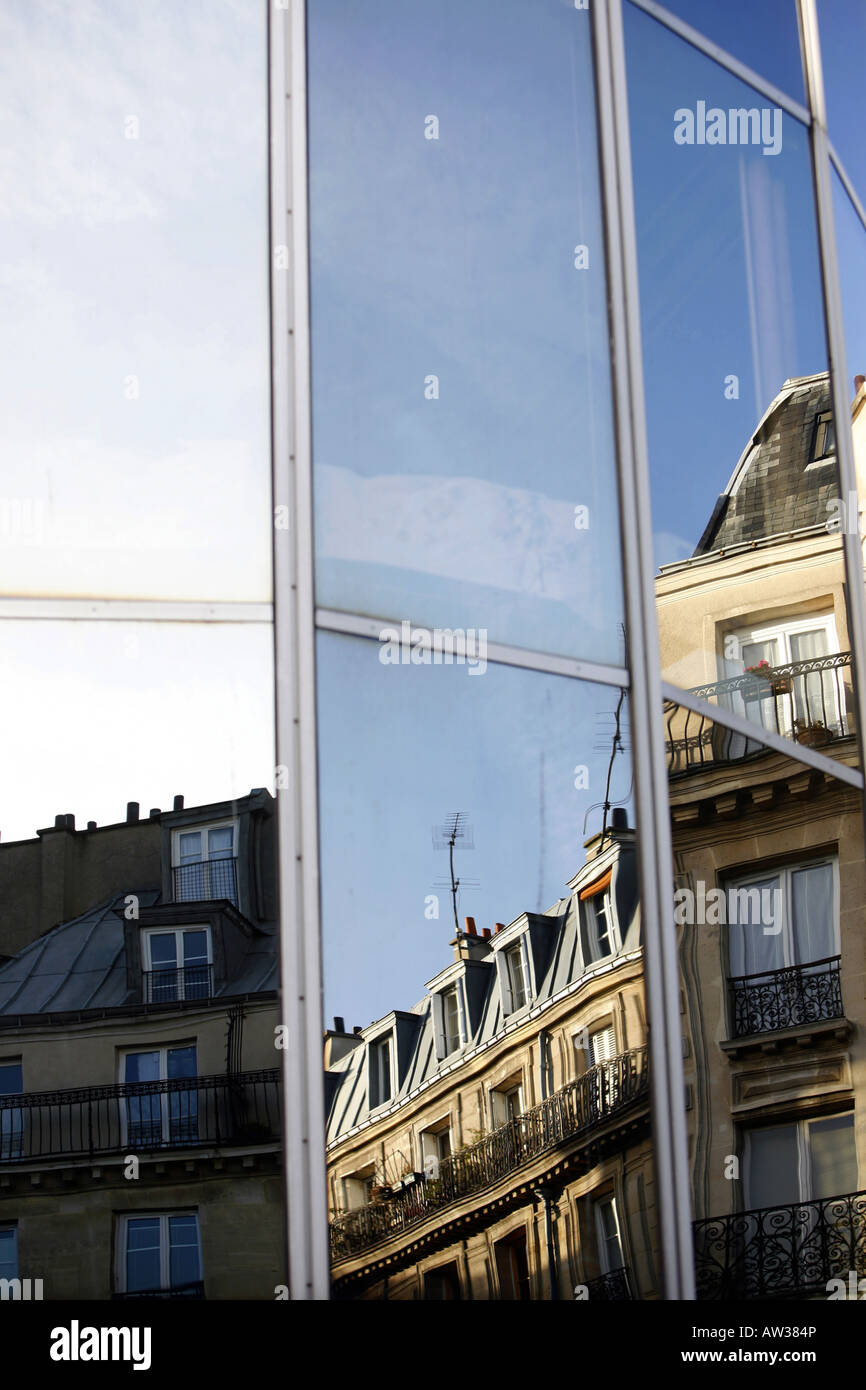 mirror images on a glass cladding at Les Halles, France, Paris Stock ...