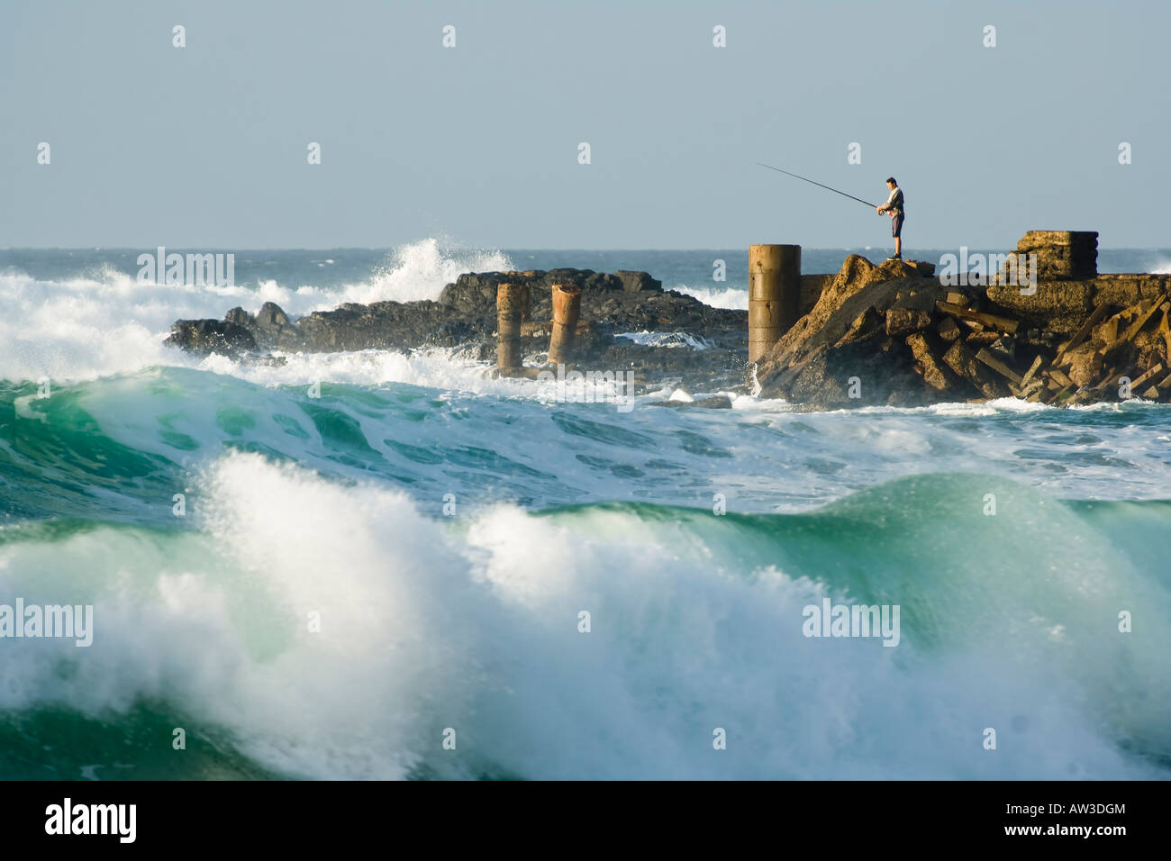 Sea fishing from a rocky outcrop on the Kwazulu Natal coast at Port ...