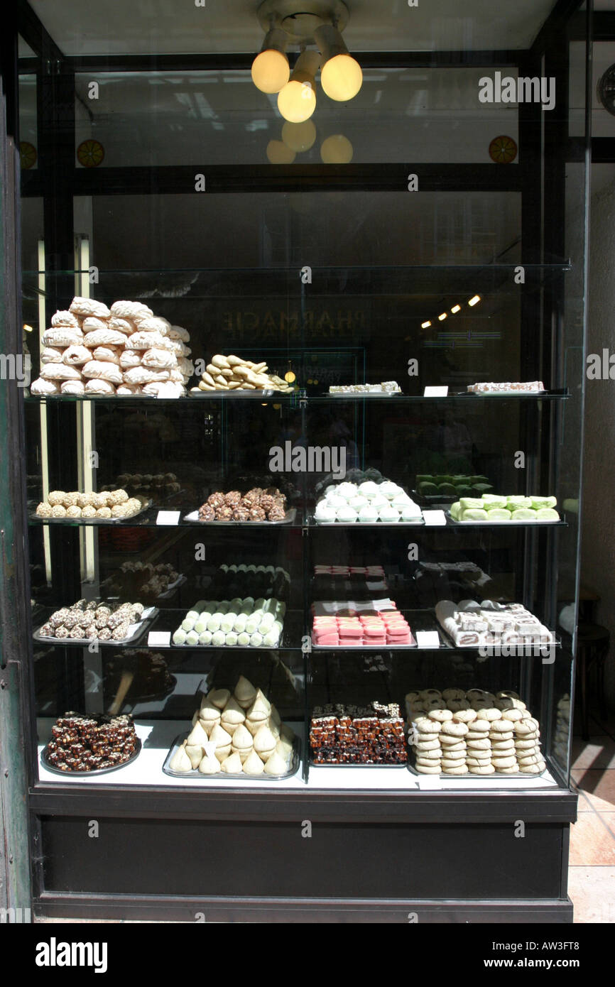 front window of french sweet shop Stock Photo - Alamy