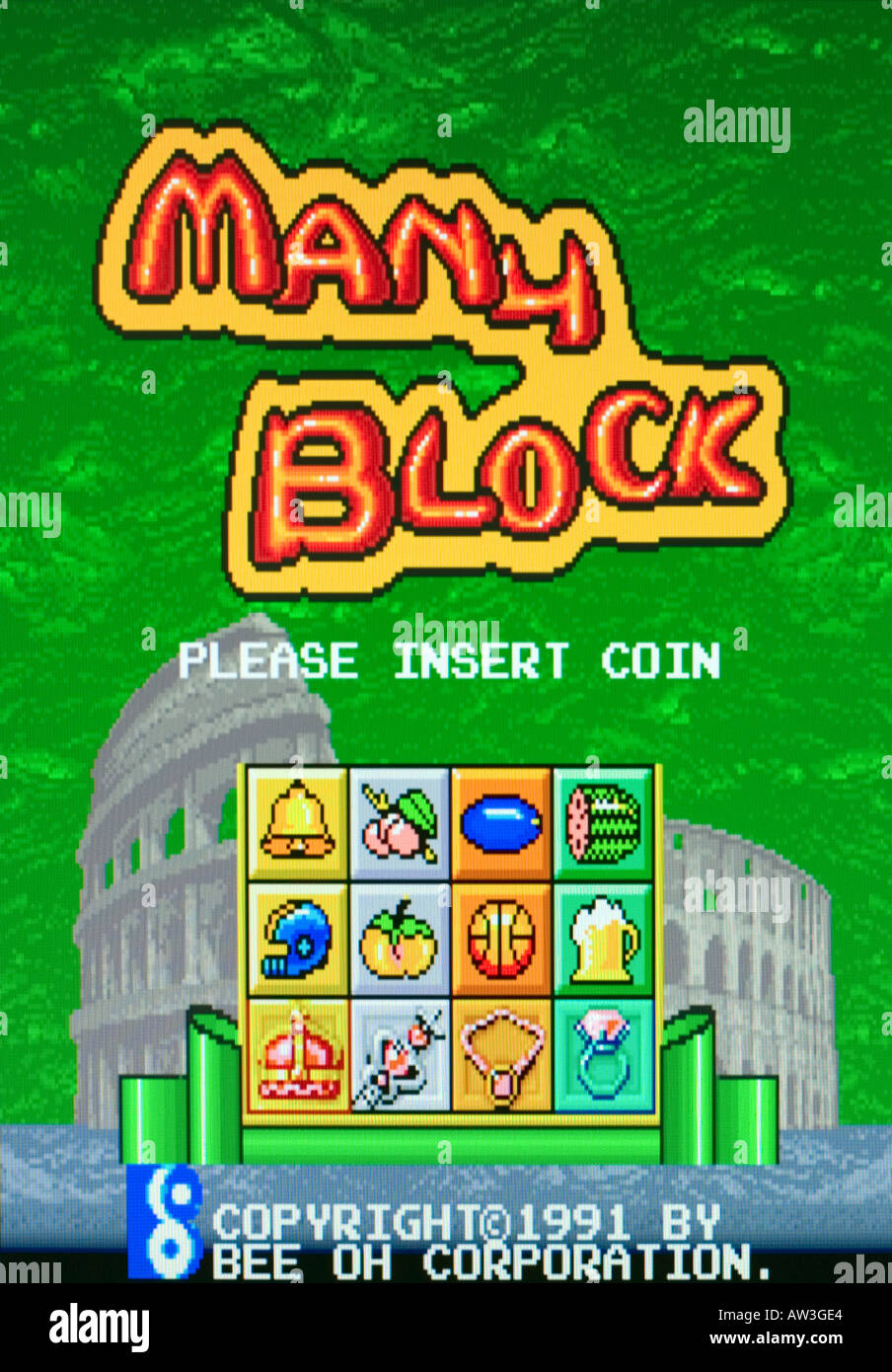 Many Block Bee Oh Corp 1991 Vintage arcade videogame screen shot - EDITORIAL USE ONLY Stock ...