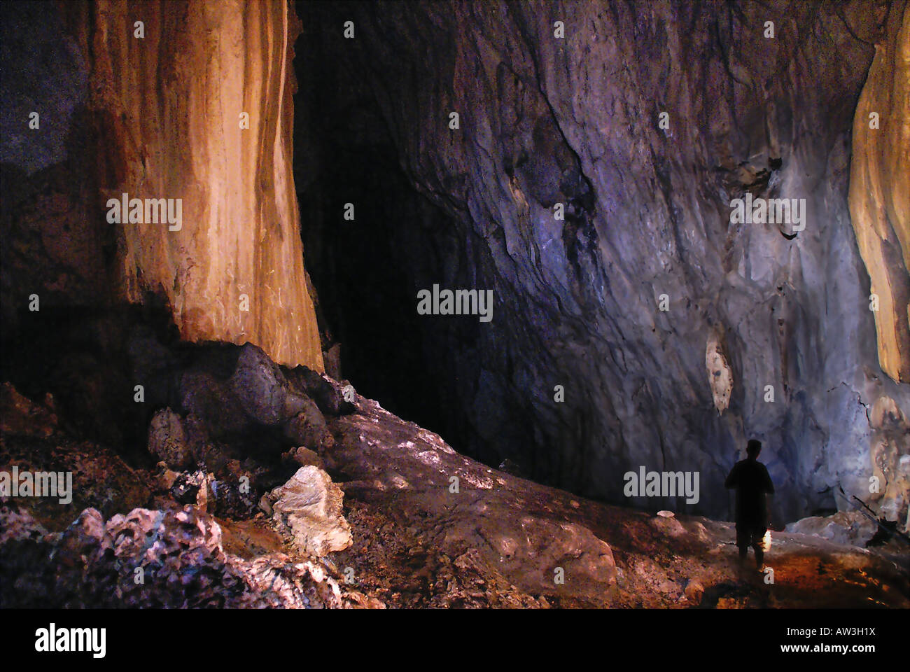 Cave chamber with caver Stock Photo - Alamy