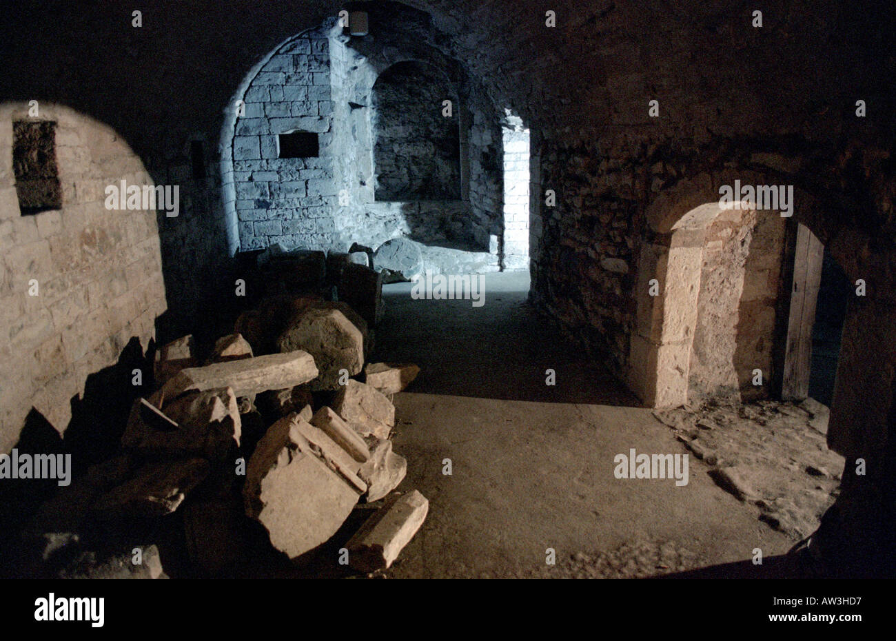 Prague romanic basement Stock Photo - Alamy