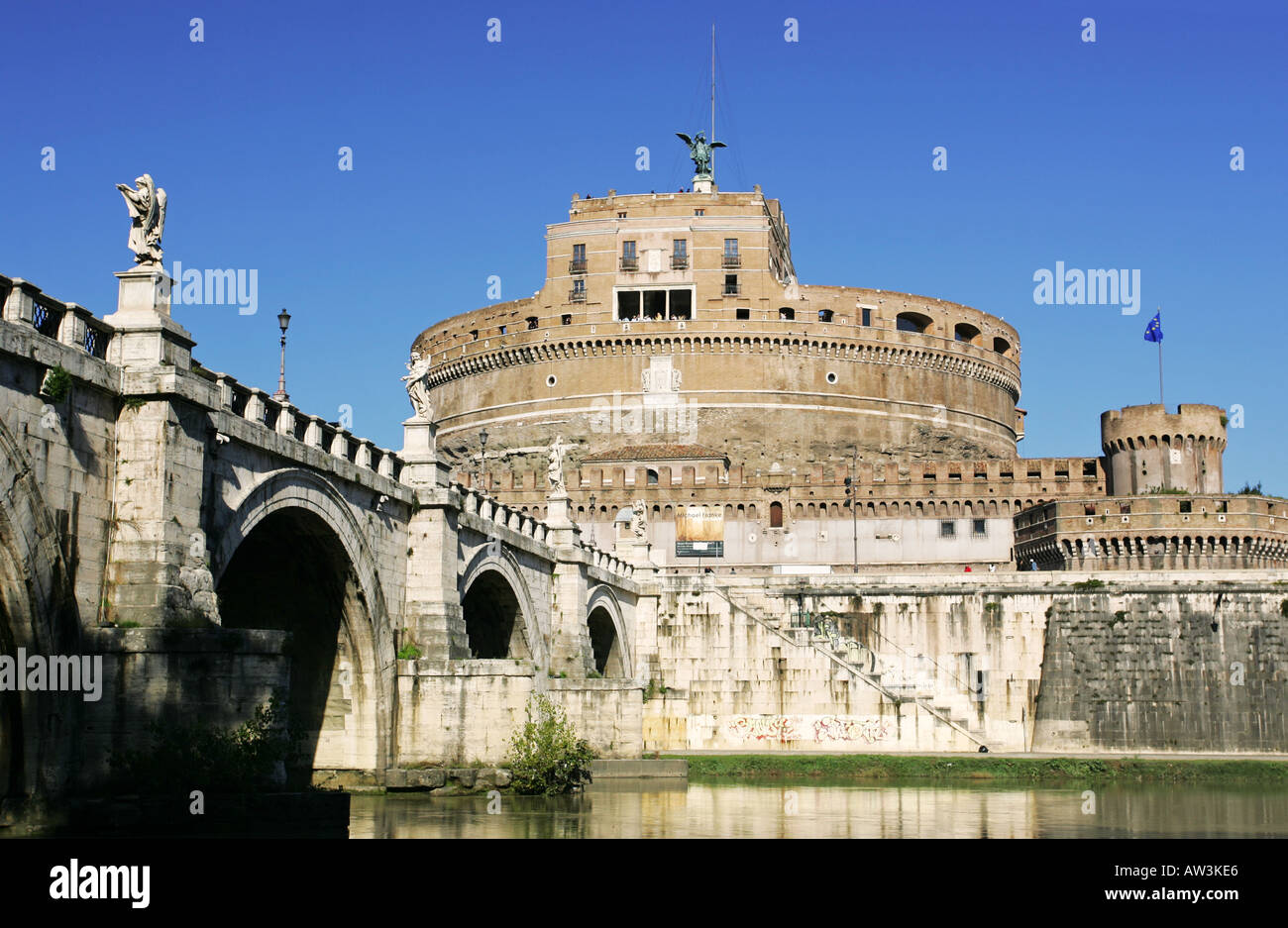 Castle Sant Angelo and famous bridge Ponte Sant Angelo near the Vatican ...