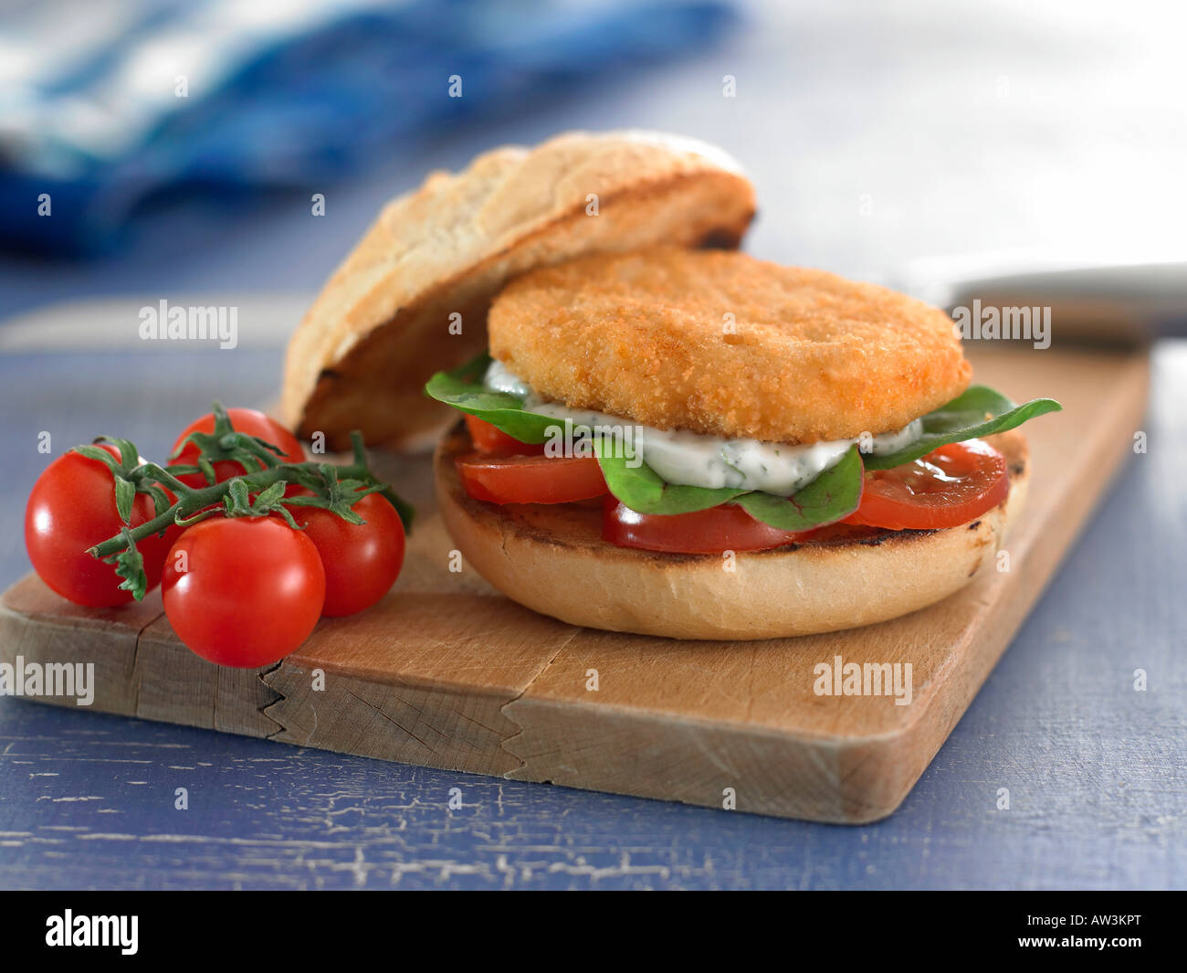 breaded burger in bap Stock Photo - Alamy