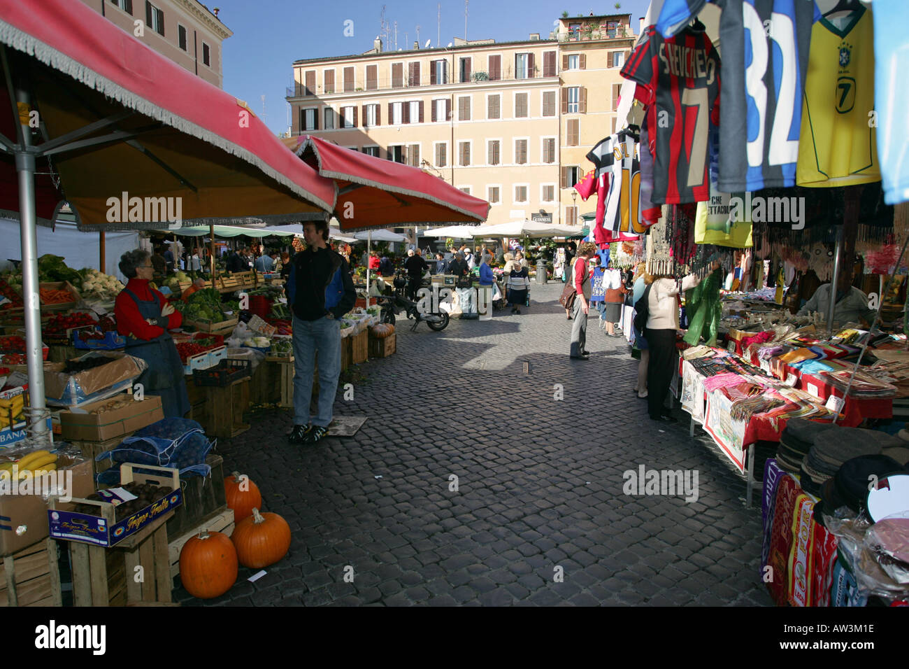 Traditional pastel painted buildings and ancient market stalls in ...