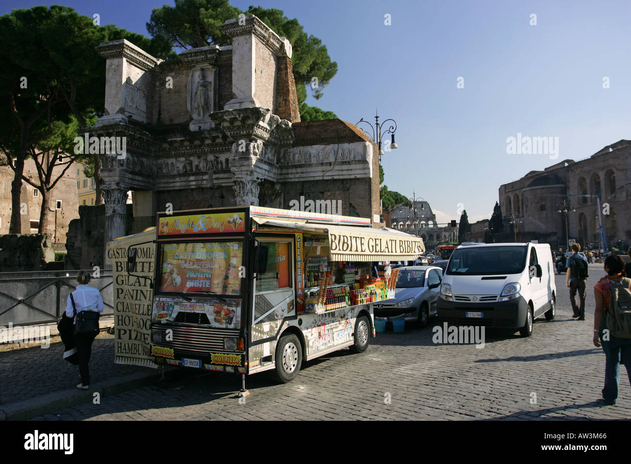 Typical Italian mobile souvenir stall outside the Imperial Roman Forum ...