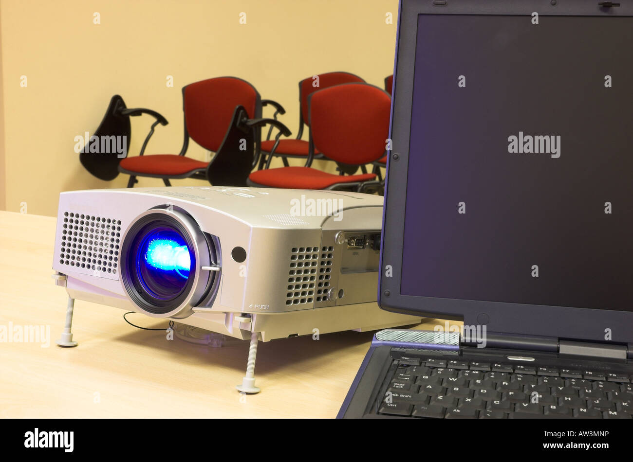 classroom with presentation equipment notebook and attached projector ...