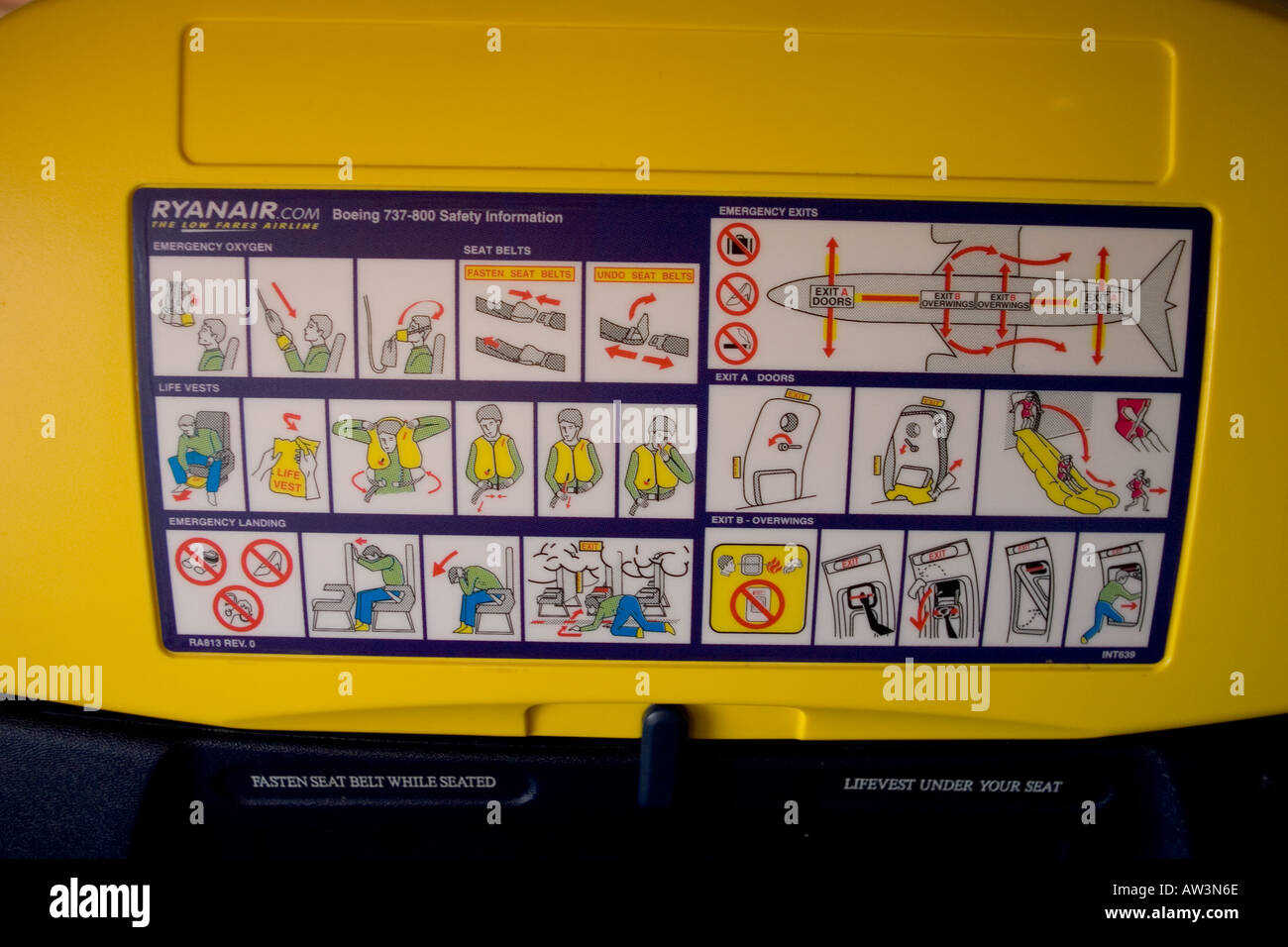 Safety instructions on board flight Stock Photo - Alamy