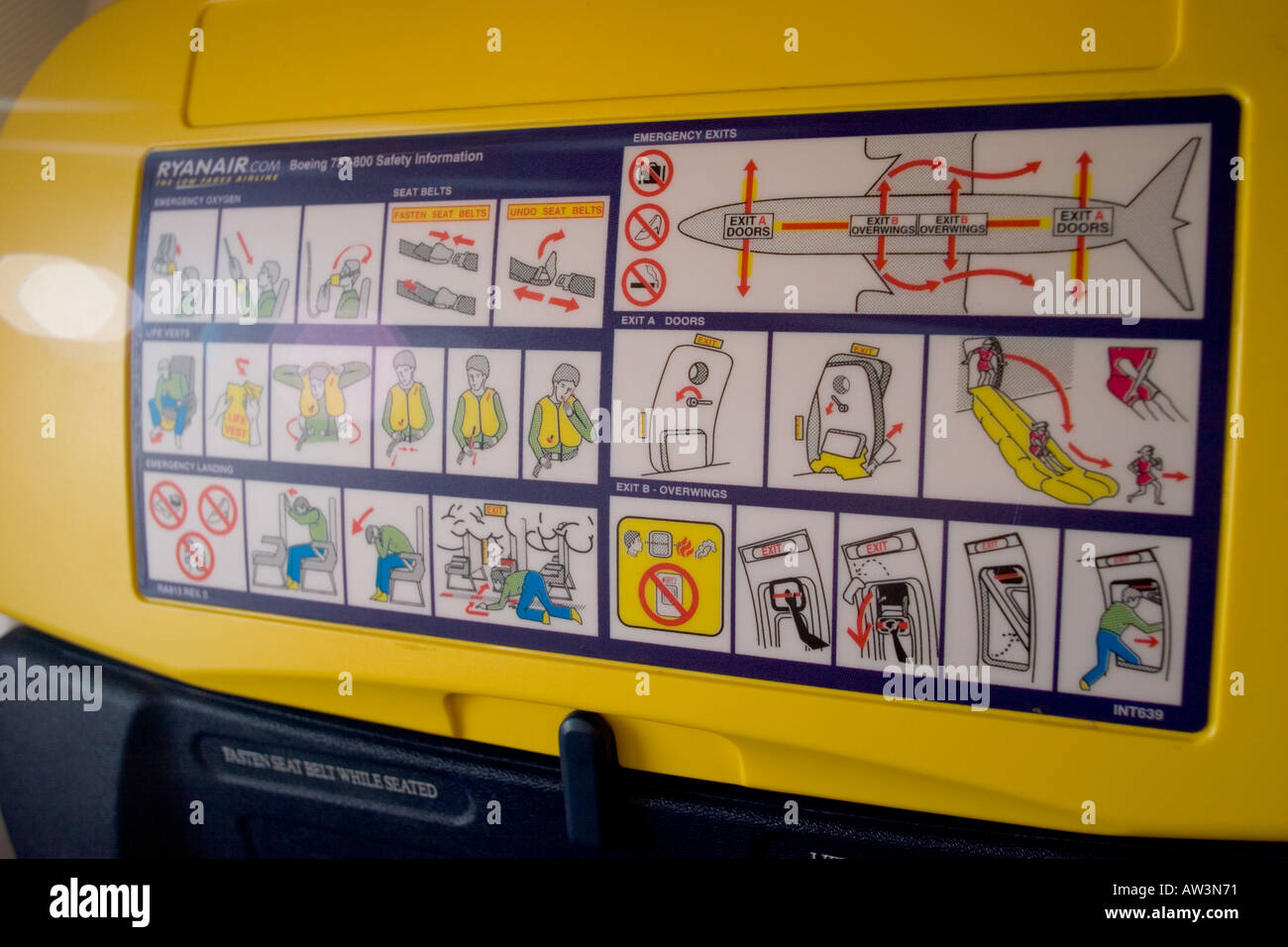 Safety instructions on board flight Stock Photo - Alamy