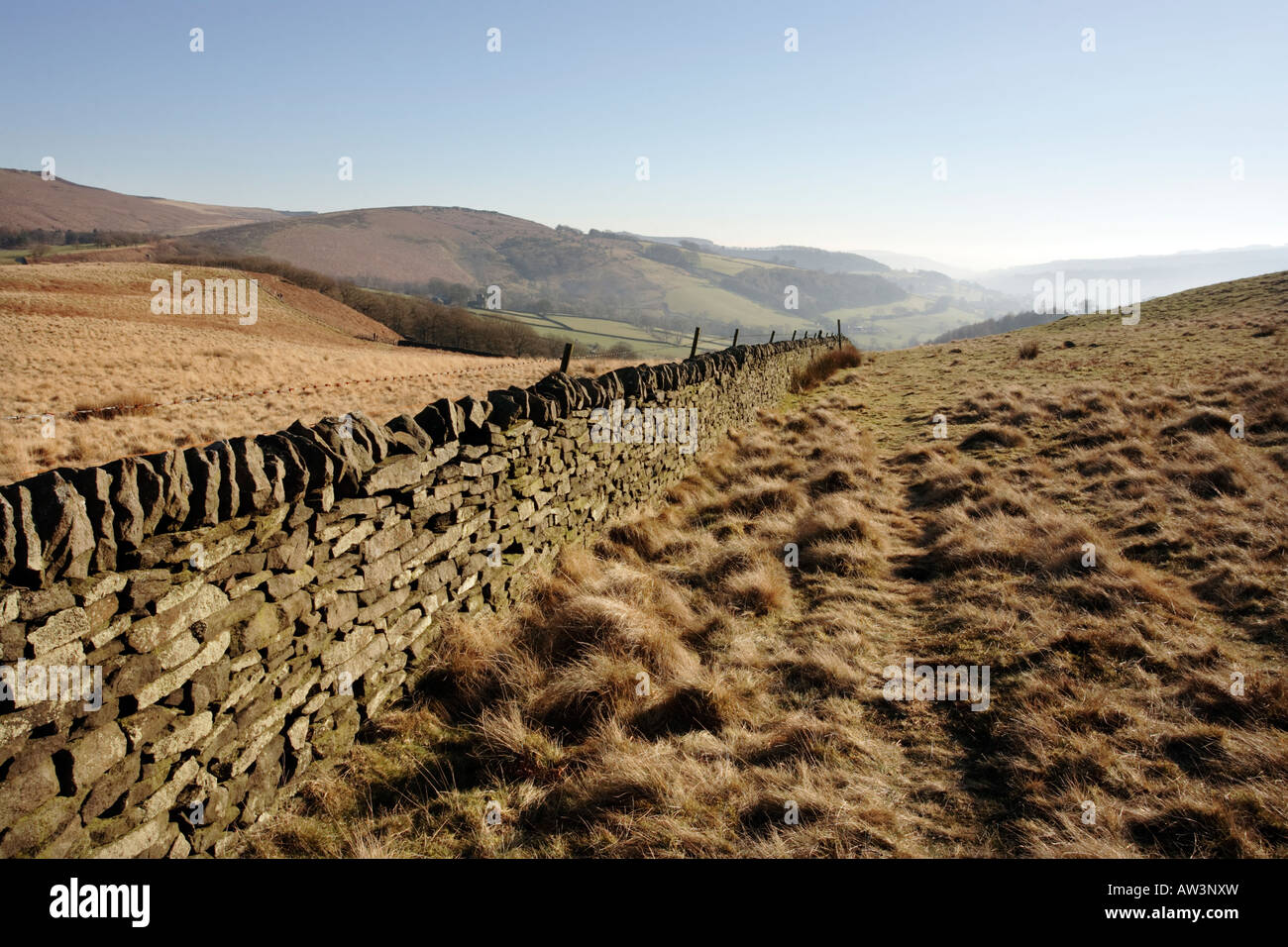 A dry stone wall above Hathersage in the Derbyshire Peak District UK ...