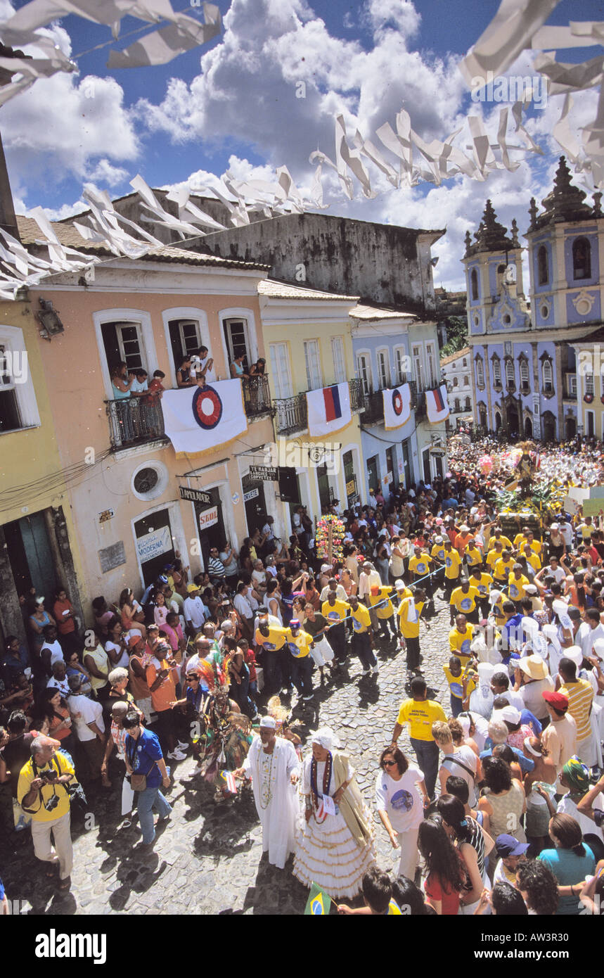 Carnival procession with dancers, drummers and candomble priestesses ...