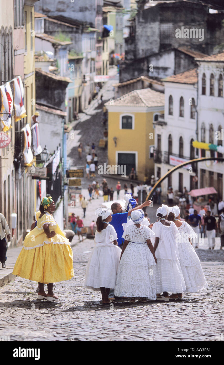 Carnival procession with dancers, drummers and candomble priestesses ...