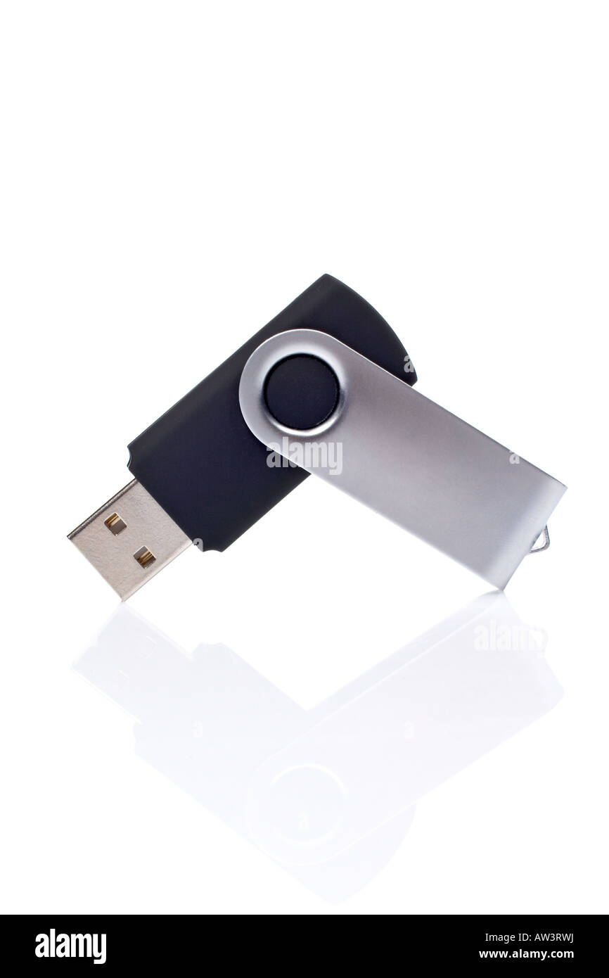 Portable flash usb pen drive memory reflected on white background ...