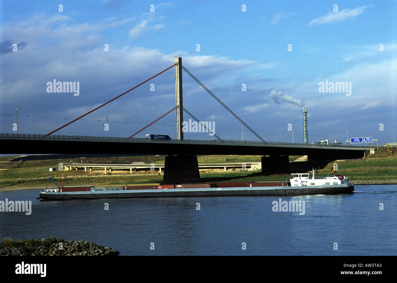 A1 motorway bridge over the Rhine, Leverkusen, North Rhine Westphalia ...