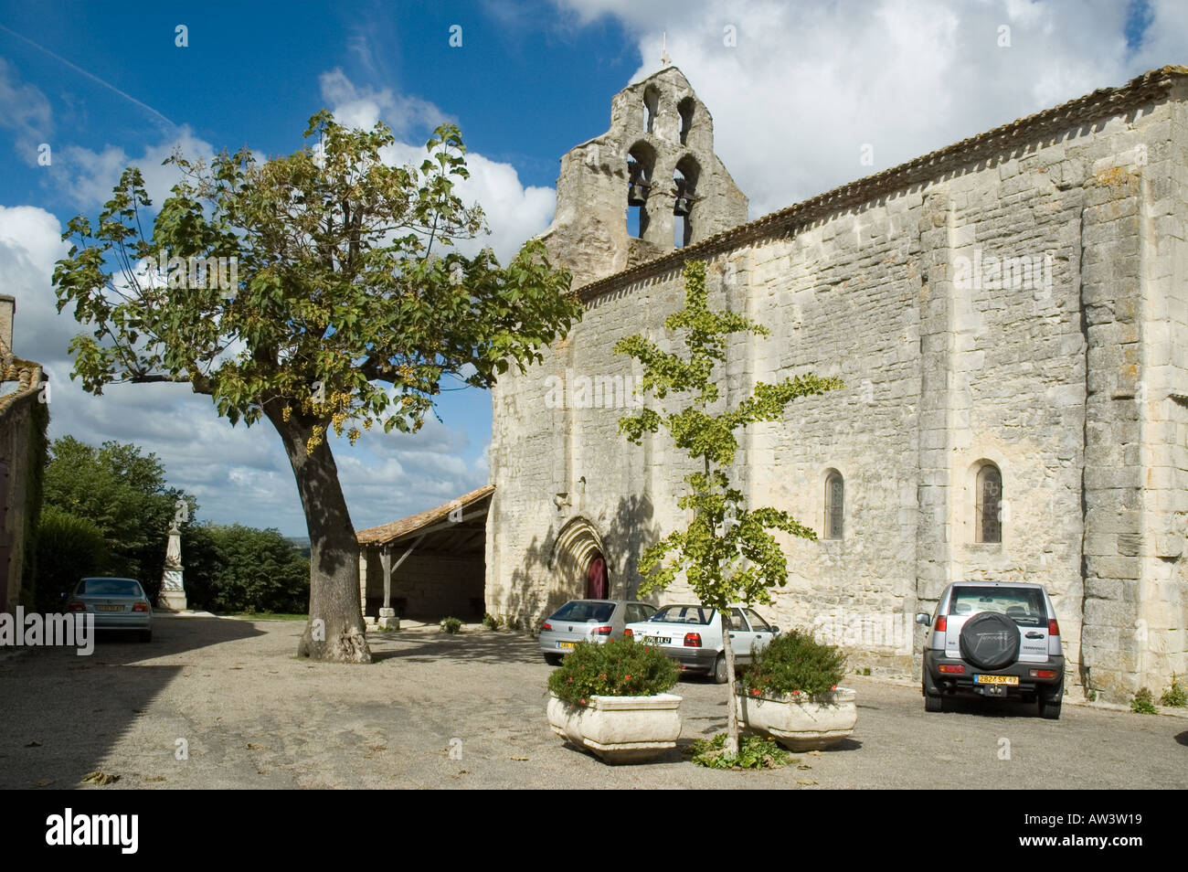 romanesque Church of Notre Dame in the hilltop village of Monteton Lot ...