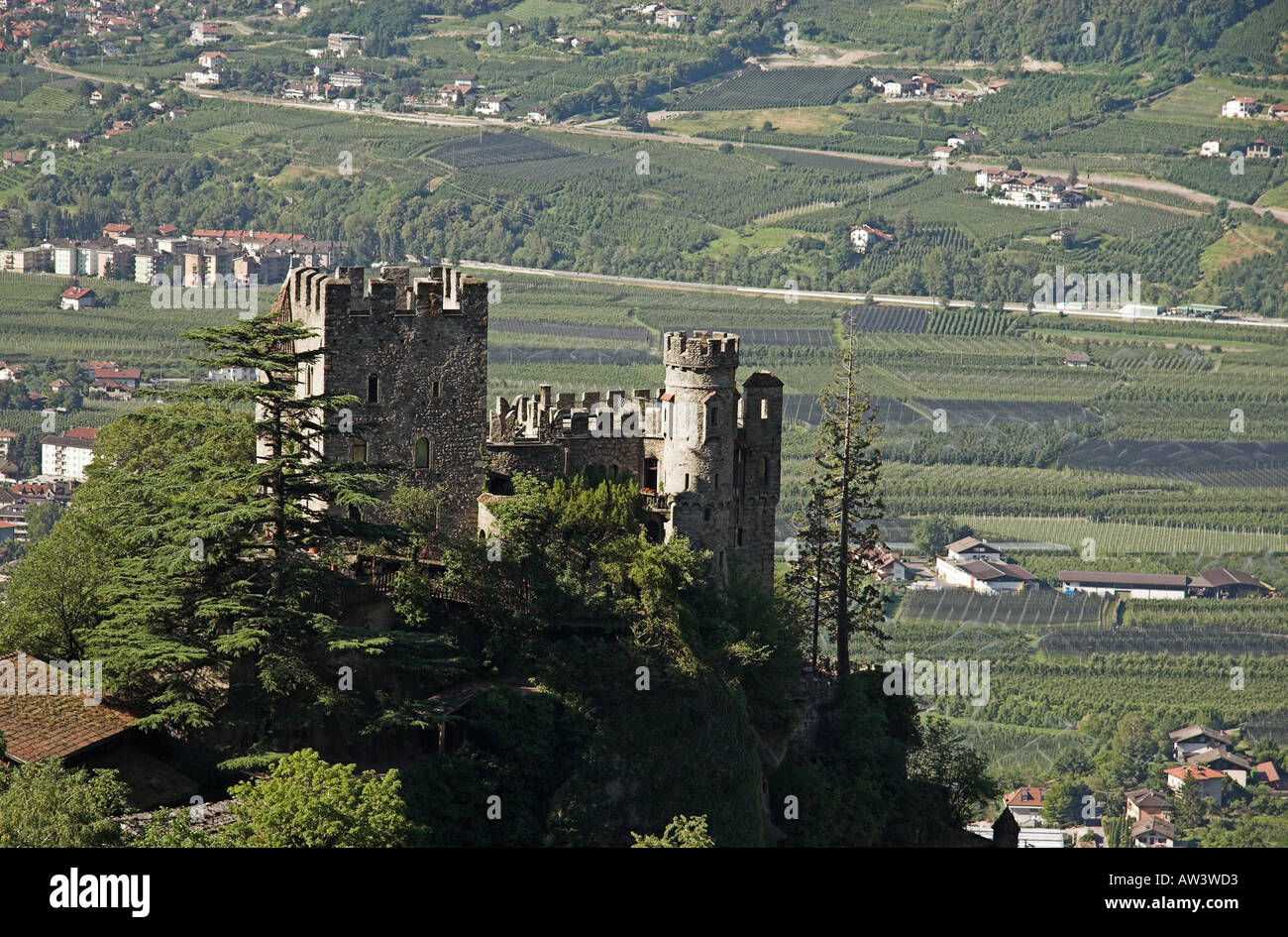 Brunnenburg Castle overlooking Val d'Adige as seen from Dorf Tirol near ...