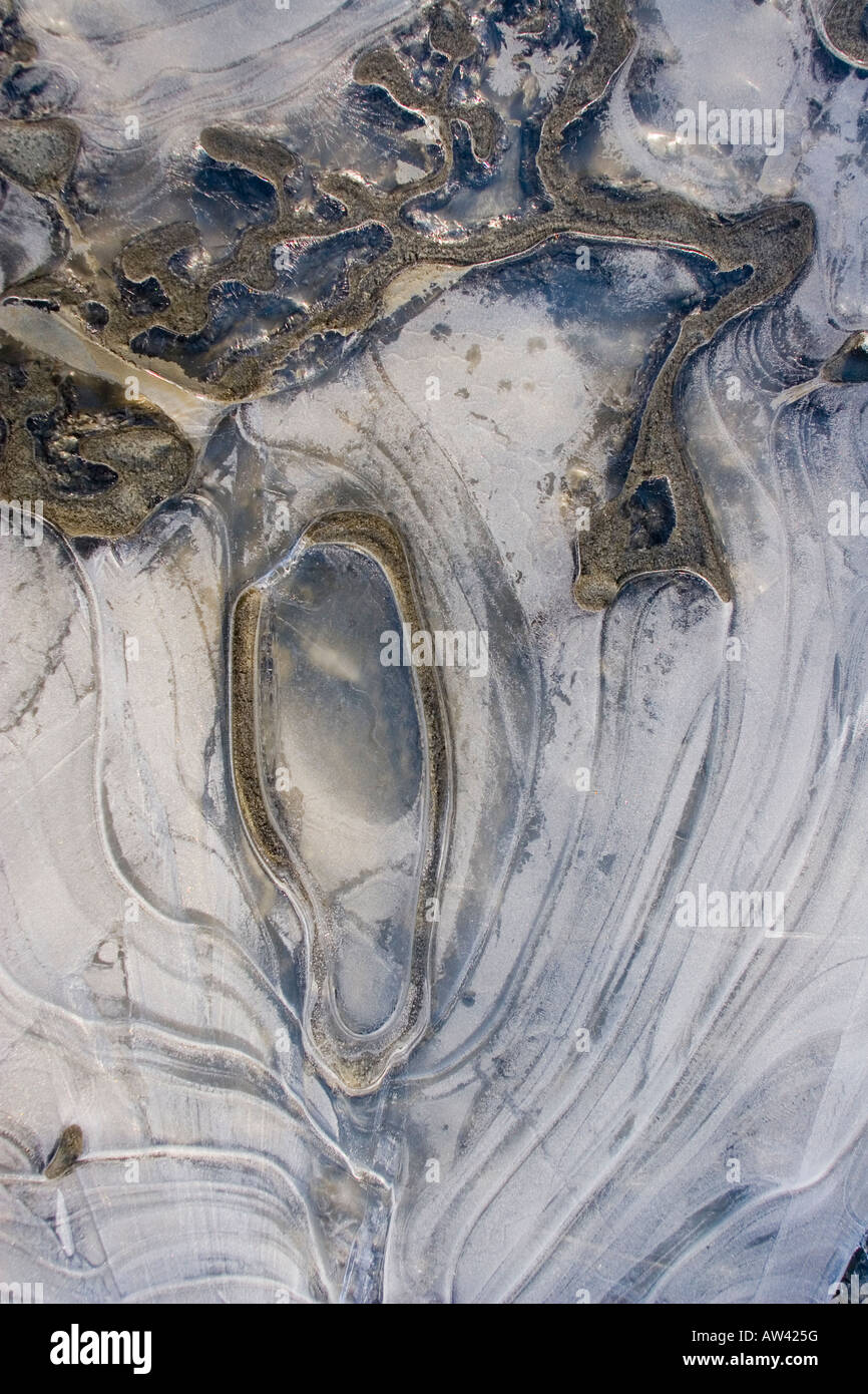 Patterns form in ice in a mud puddle as temperatures rise and fall ...