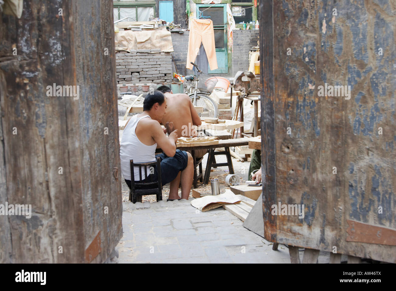 Carpenters Making Traditonal Wooden Decorations In UNESCO World ...