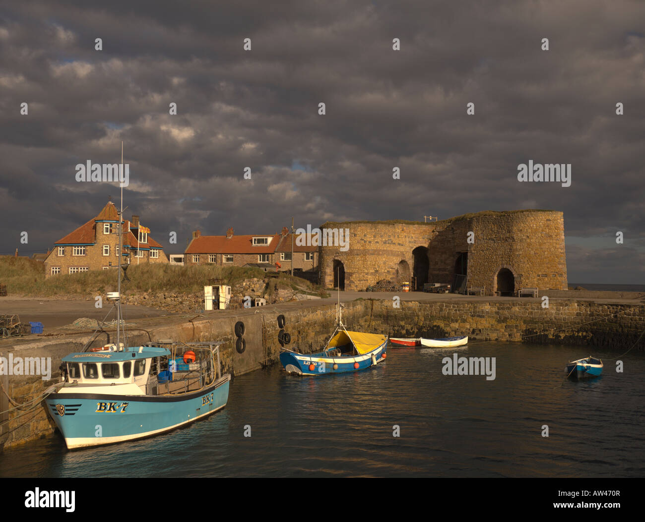 Beadnell harbour Northumberland Coast limekilns Northern England August ...