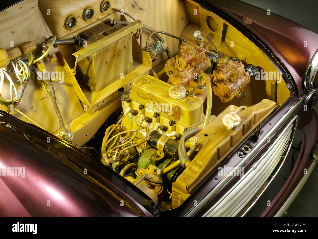 Engine of Customised Morris Minor Van Showing artwork Stock Photo - Alamy