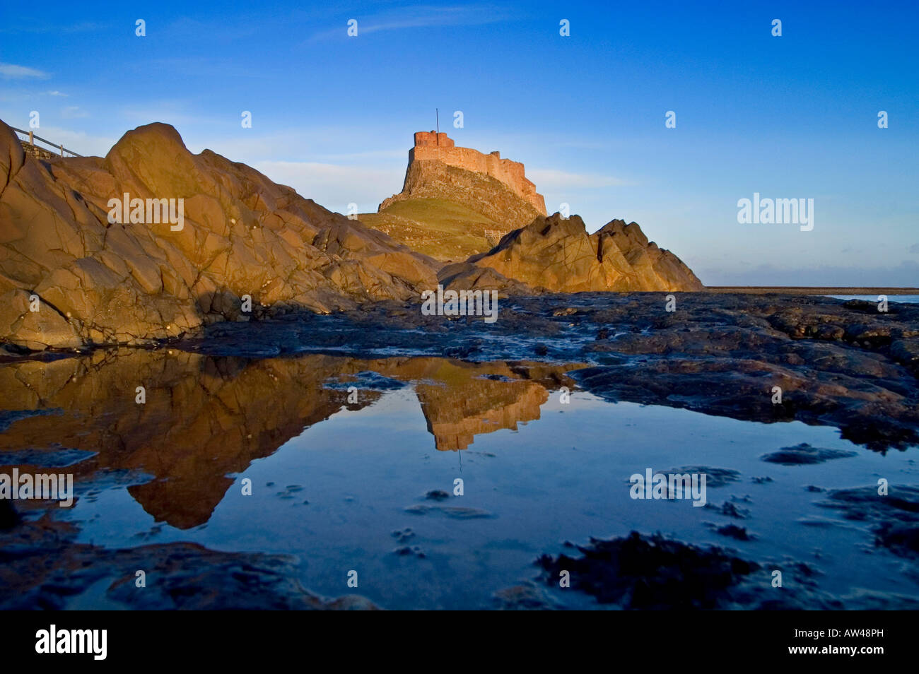 Lindisfarne castle reflection fortress northumberland english holy ...