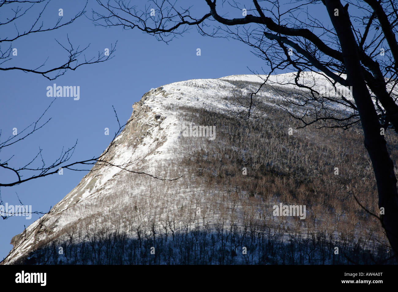 Old Man of the Mountain profile from Greenleaf Trail during the winter ...