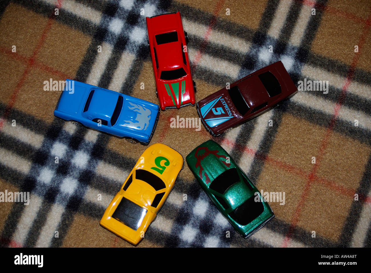 Set of five toy cars Stock Photo - Alamy