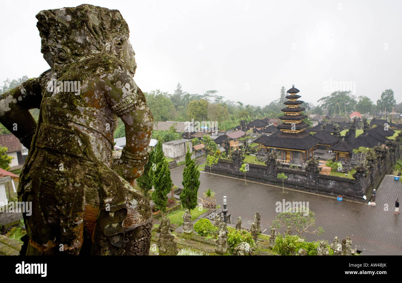 Stone Carvings Overlooking The Pura Besakih Temple Bali Indonesia Stock ...