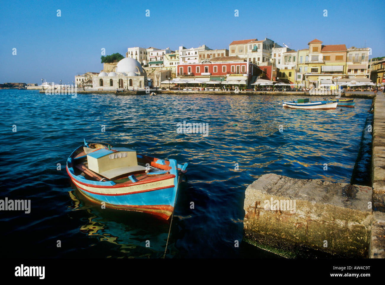 colourful boat in the harbour of Chania, Crete, Greek Islands Stock ...