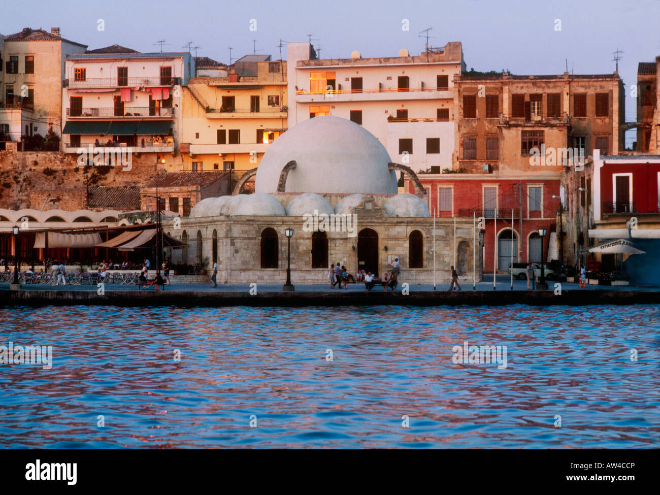 Greek domed religious building at dusk in Chania, Crete, Greek Islands ...