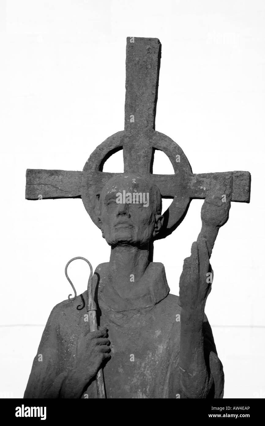 Statue of St Aidan on the Holy Island of Lindisfarne Northumberland, UK ...