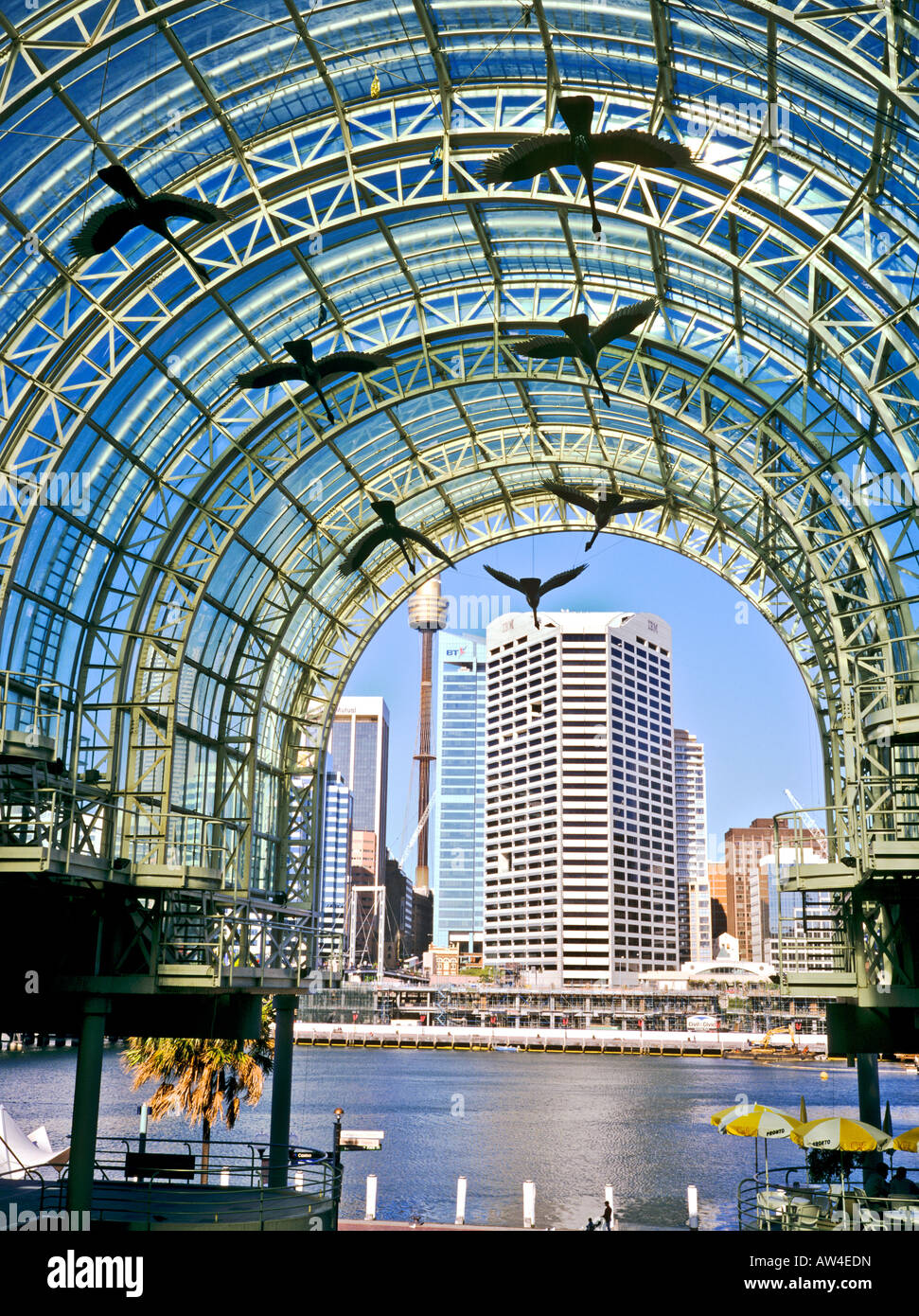 Tall glass canopy of Harbourside Shopping Centre at Darling Harbour ...