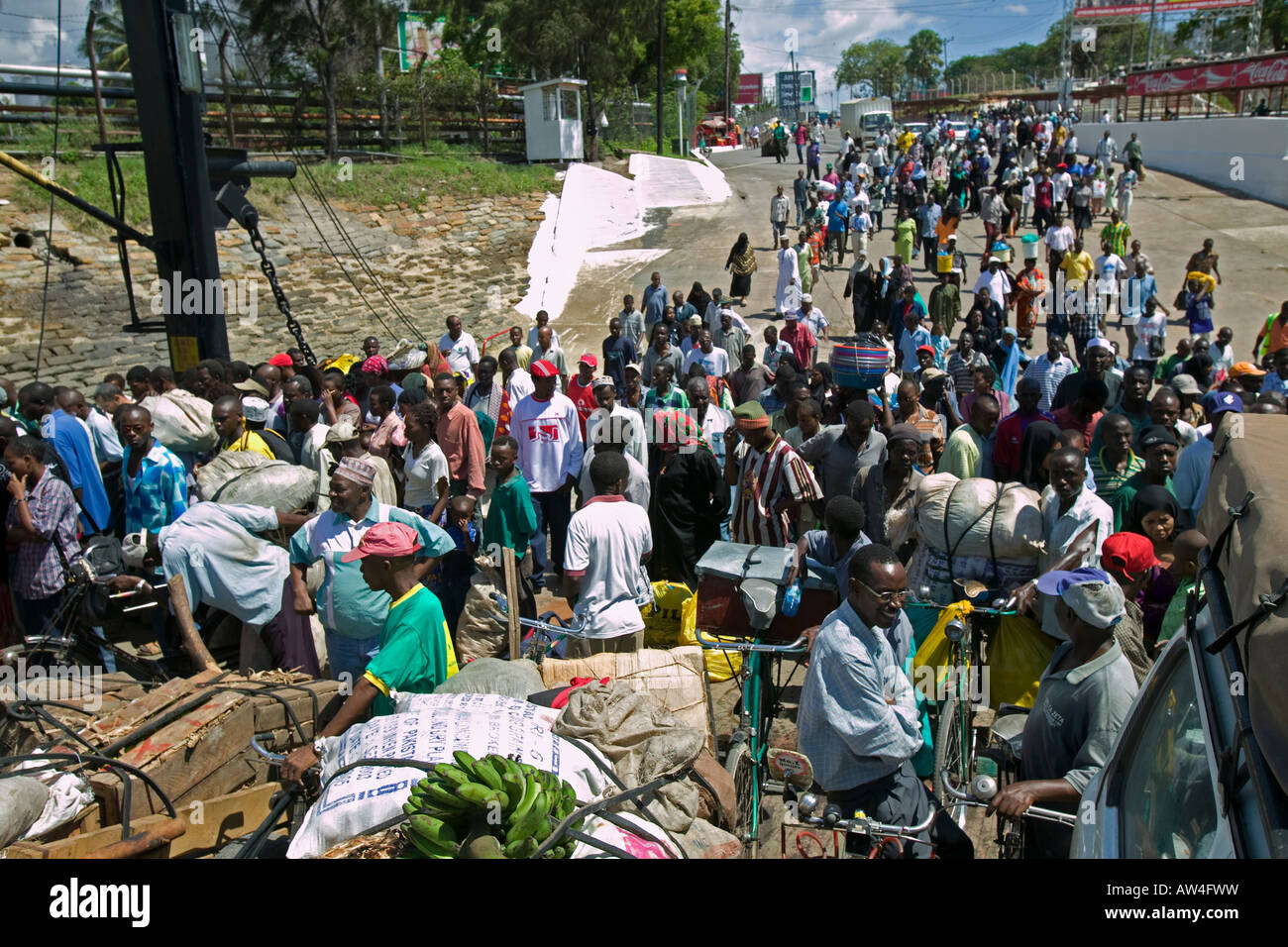 Africa Kenya Mombasa Passengers board the crowded Likoni Ferry heading ...