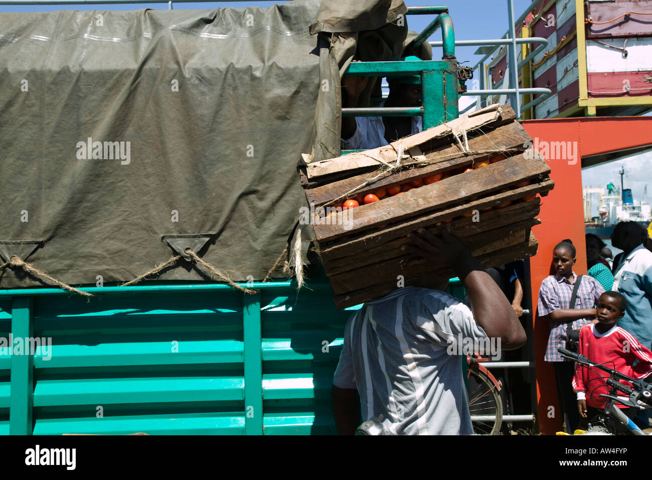 Africa Kenya Mombasa Passengers board the crowded Likoni Ferry heading ...