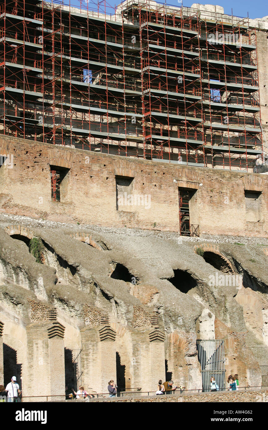 Scaffolding on the upper section of the interior wall of the Colosseum ...