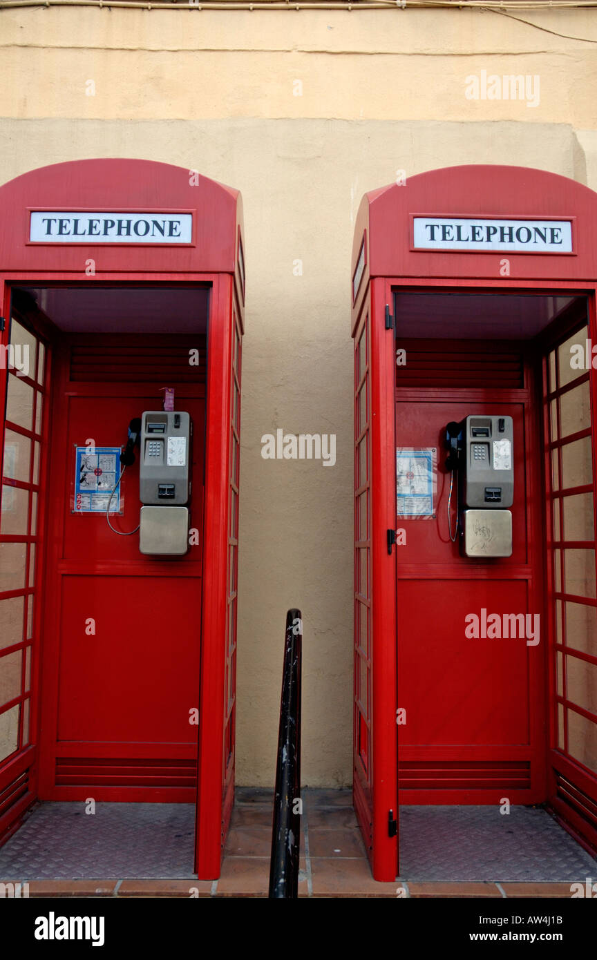Two old-fashioned public telephone boxes in Gibraltar, British Overseas ...