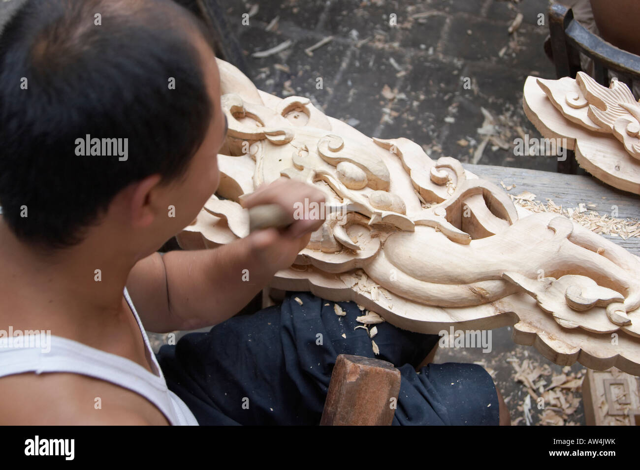 Carpenter Making Traditonal Wooden Decorations In UNESCO World Heritage ...