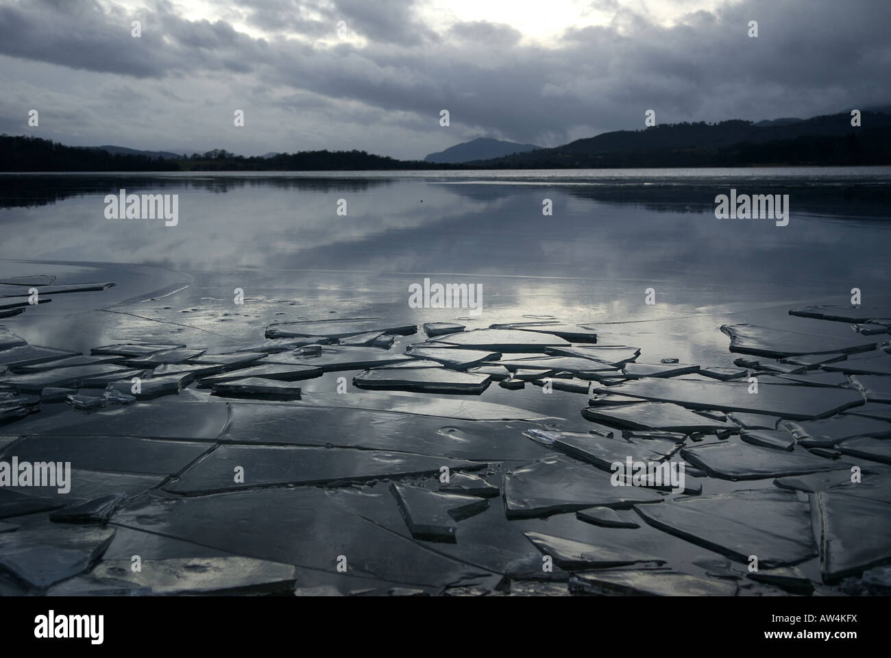 Scottish loch with ice formations Stock Photo - Alamy