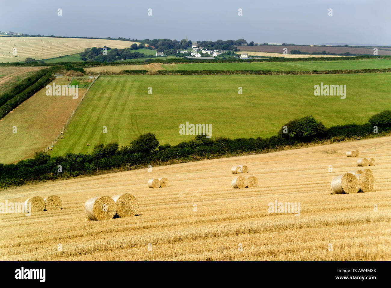 england the south west DEVON the south hams rolling hills and harvested ...