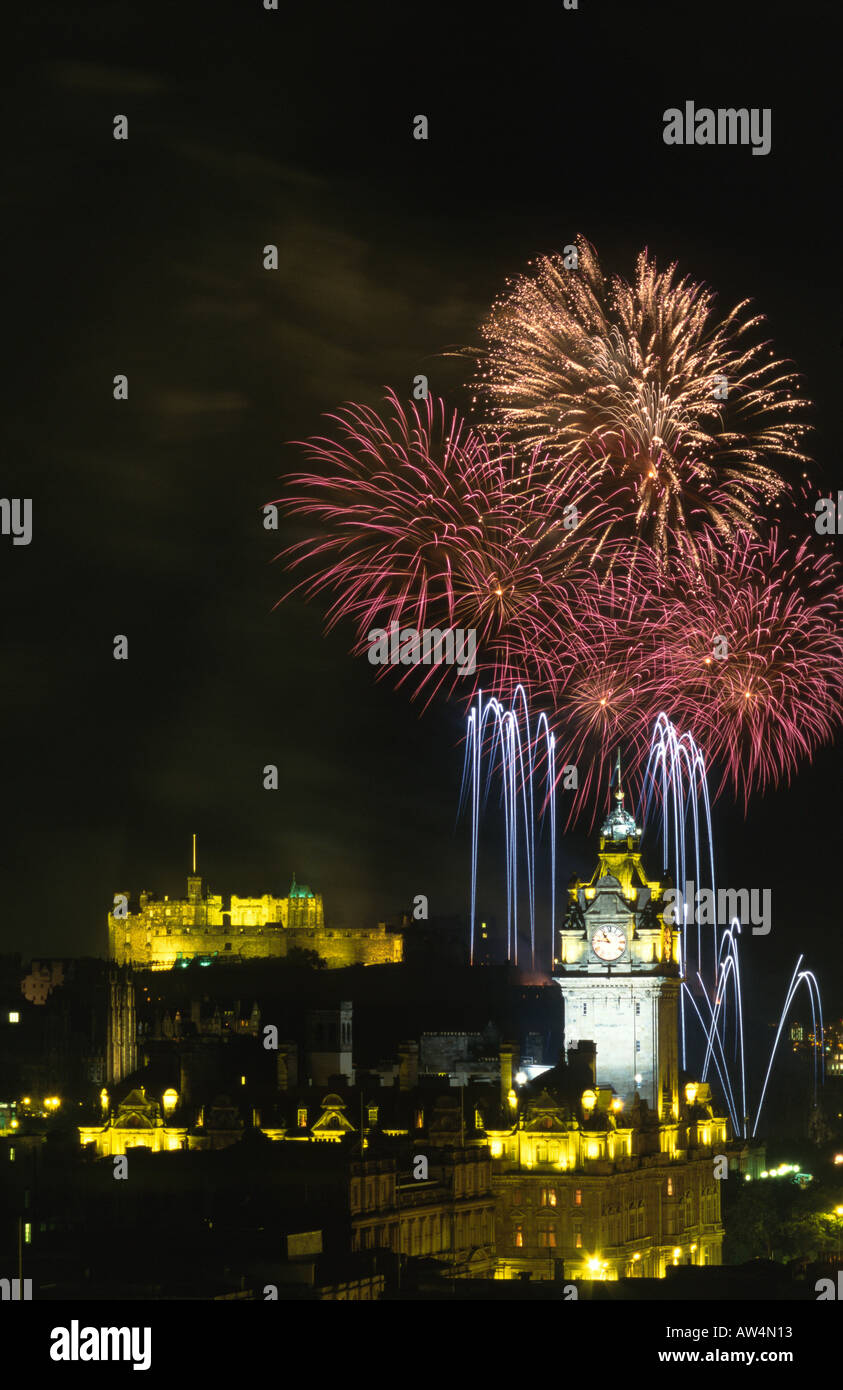 Festival fireworks View of Edinburgh Castle and the Balmoral Hotel ...