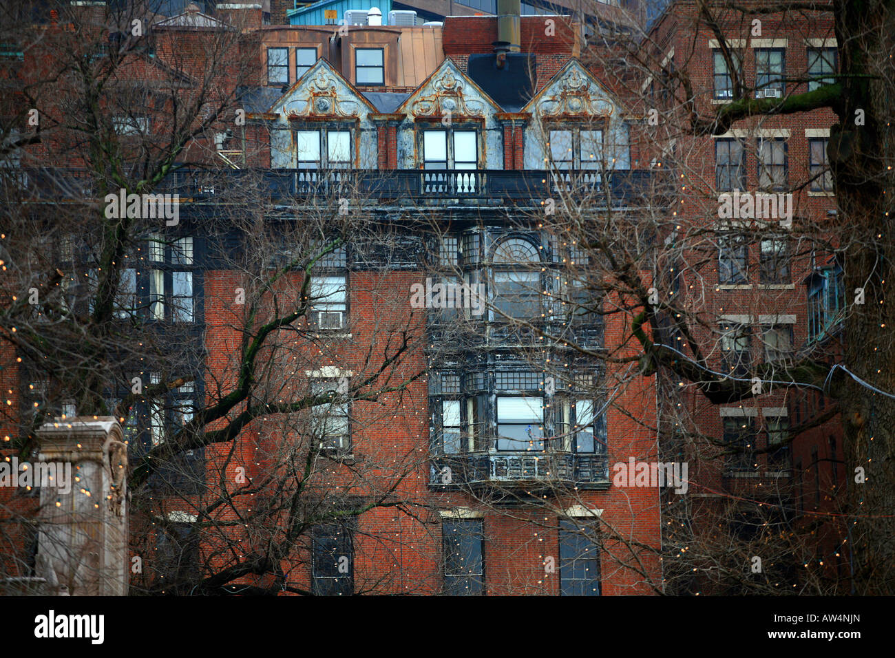 Victorian architecture and winter trees in Boston Massachusetts Stock ...