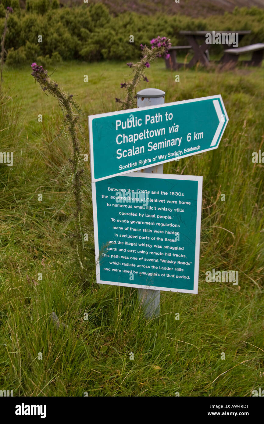A sign for the public pathway to Chapeltown in the Ladder Hills on the ...
