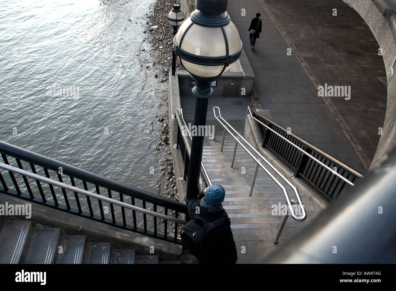 thames riverbank architectural scene, looking down on foreshore from ...