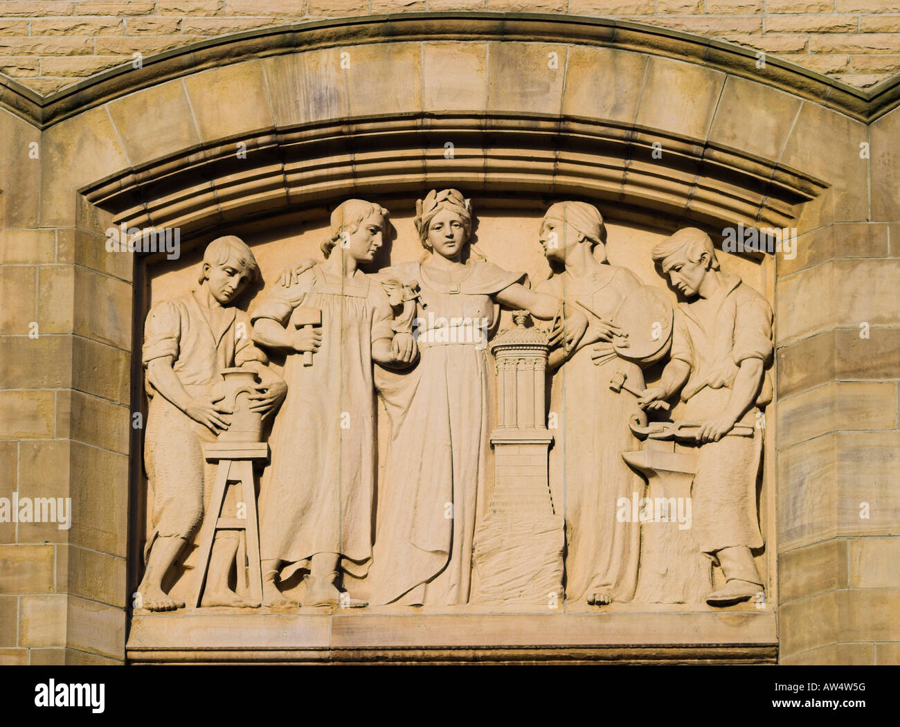 Decorative carving of artisans on Touchstones art gallery / museum ...