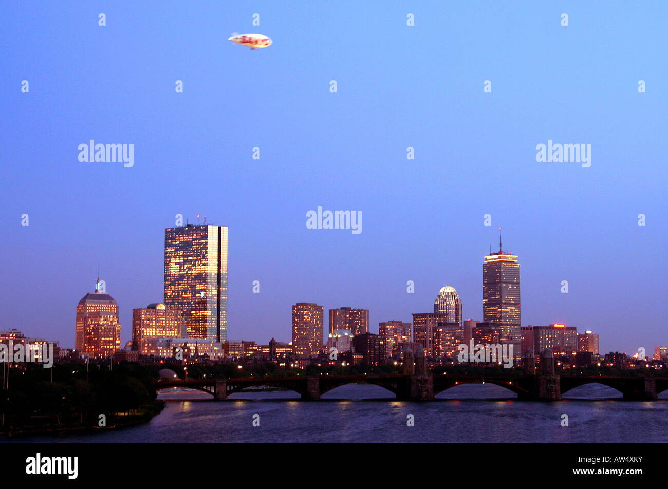Boston skyline and Longfellow Bridge at night Stock Photo - Alamy