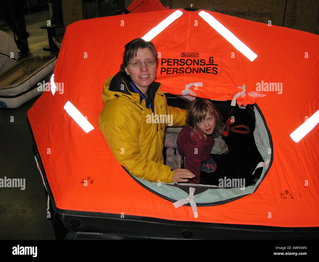 Checking emergency ocean life raft Richmond, BC, Canada Stock Photo - Alamy