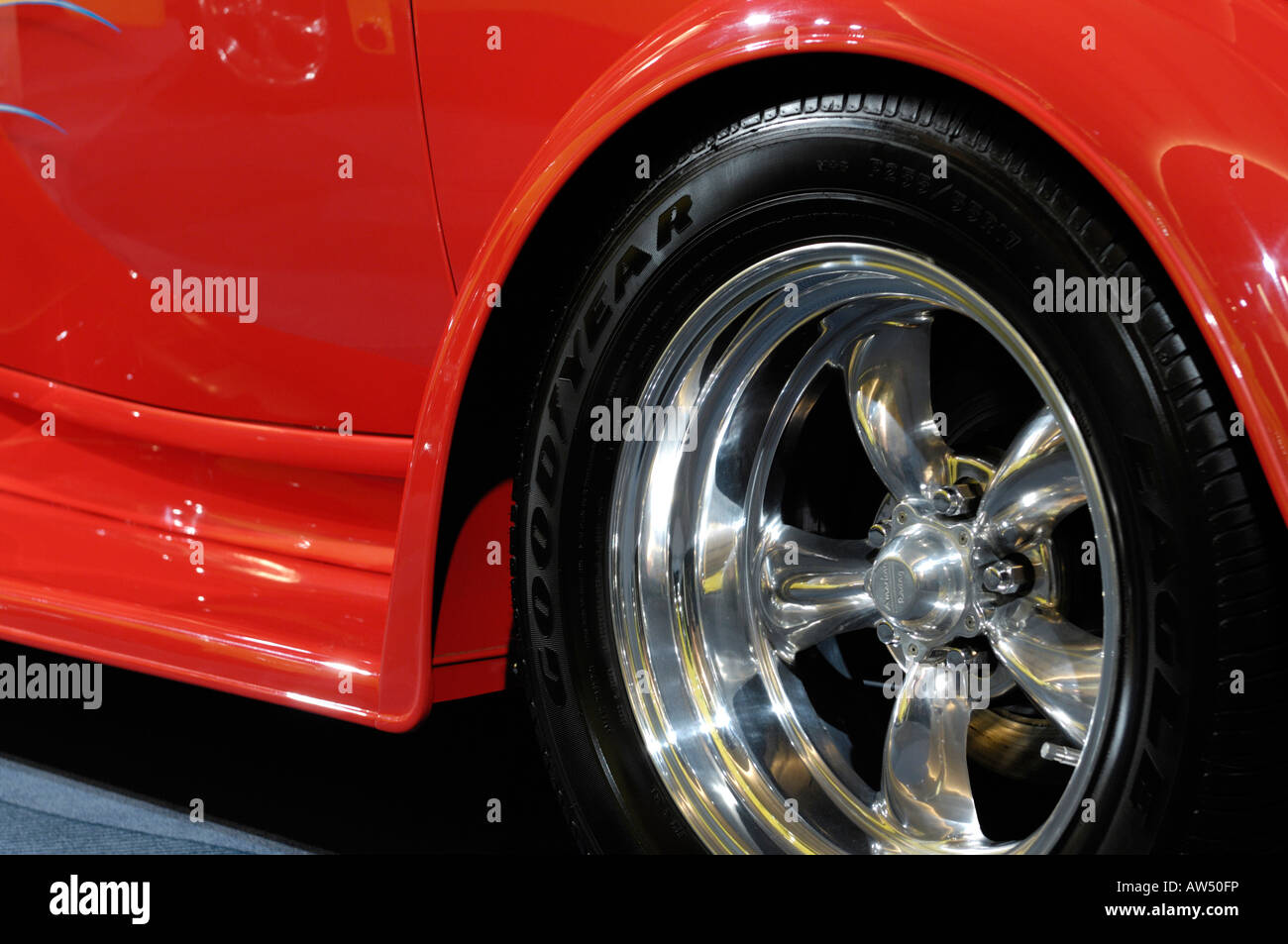 Red Hot rod Ford coupe wheel Stock Photo - Alamy